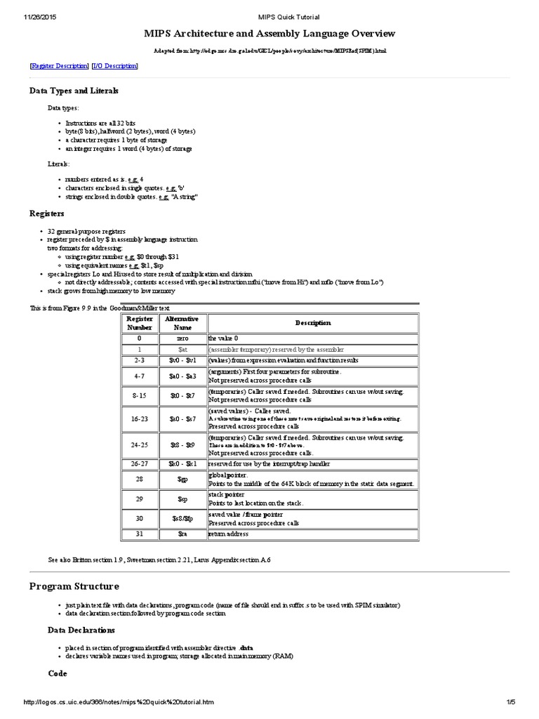 MIPS Quick Tutorial | PDF | Subroutine | String (Computer Science)