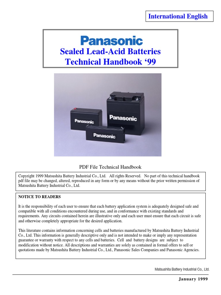 Panasonic SLA Handbook | PDF | Battery (Electricity) | Battery Charger