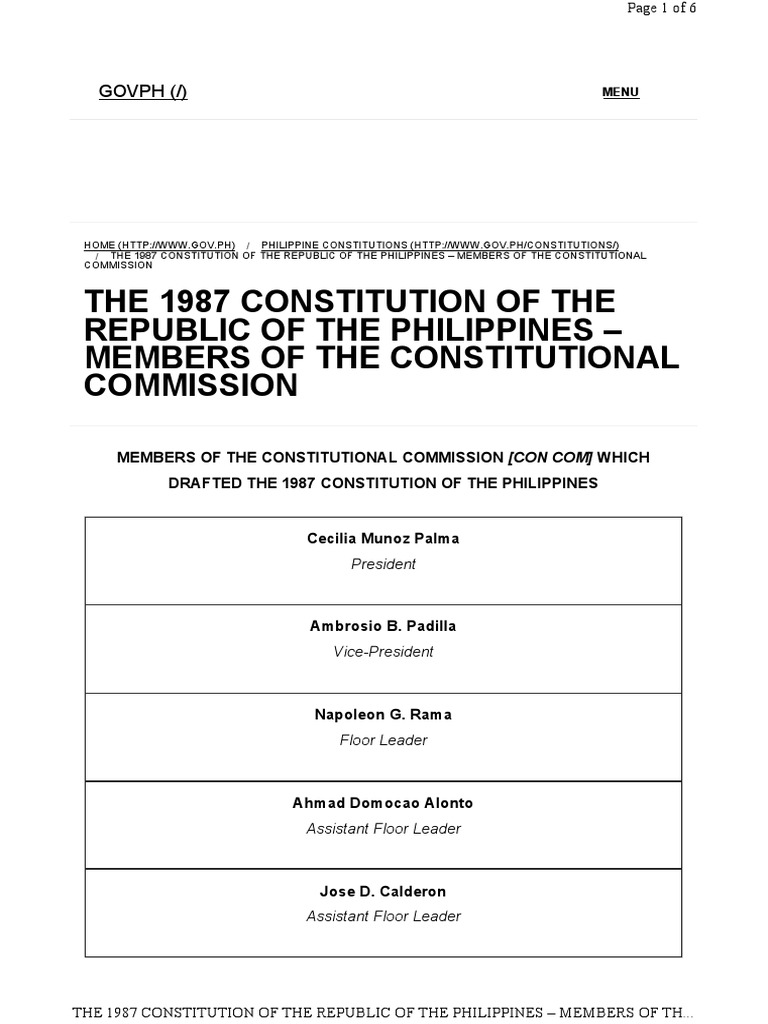 Members of the 1987 Constitutional Commission | PDF | Philippines ...
