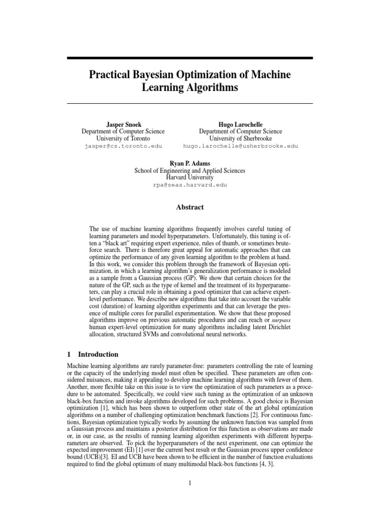 Practical Bayesian Optimization of Machine Learning Algorithms | PDF
