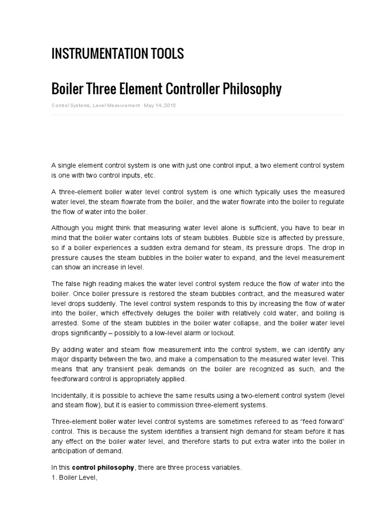 Boiler Three Element Controller Philosophy | PDF | Boiler | Control System