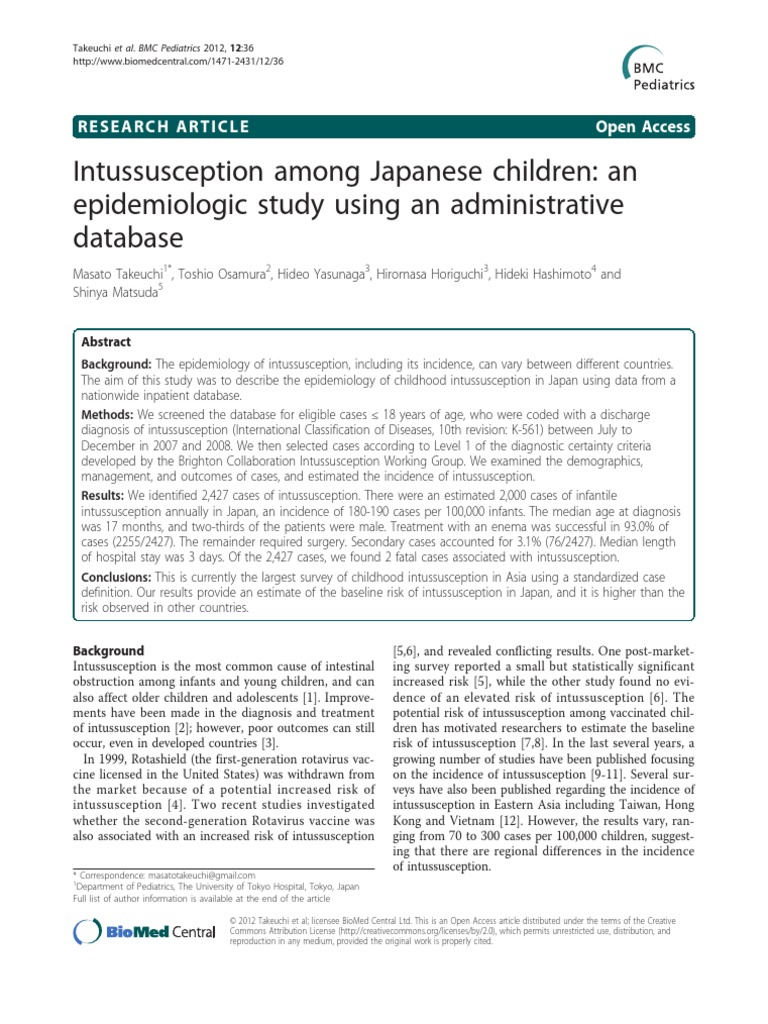 Intussusception Among Japanese Children: An Epidemiologic Study Using ...