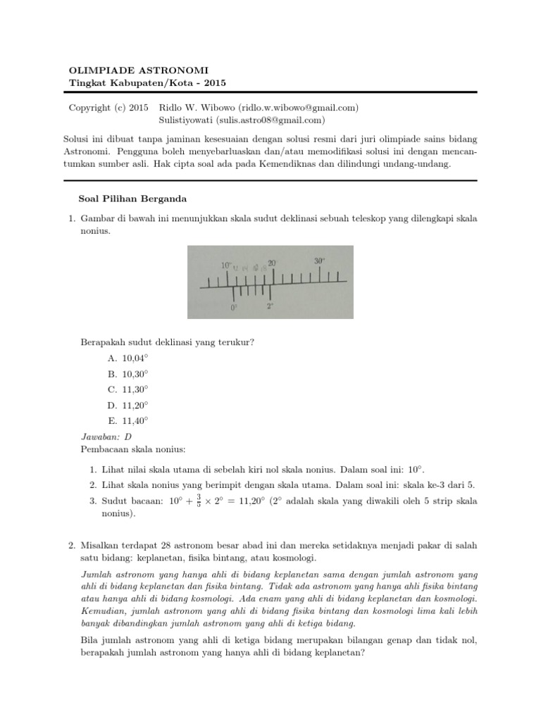 Soal Dan Kunci OSK Astronomi 2015 | PDF