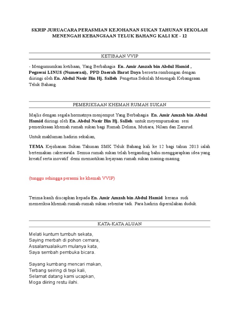 Skrip Emcee Sukan 1 | PDF