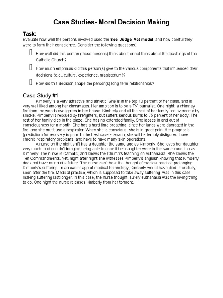 Case Studies-Moral Decision Making: Task | PDF | Catholic Church | Wellness