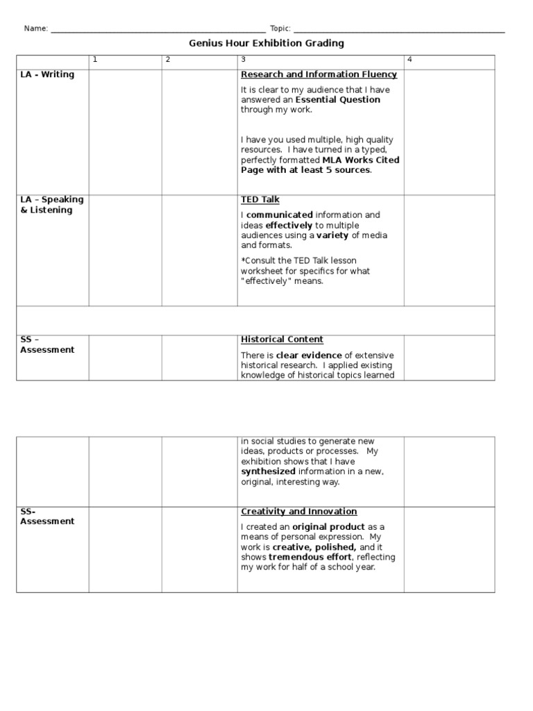 Genius Hour Exhibition Grading Criteria | PDF