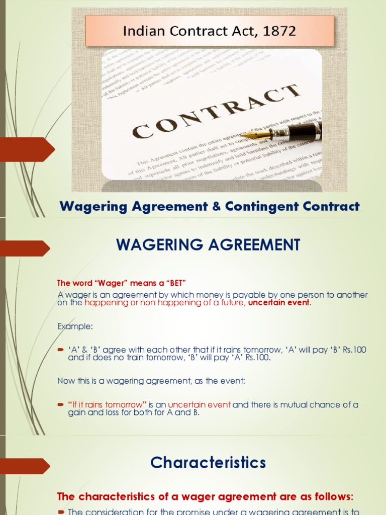 Wagering Agreement & Contingent Contract PDF | Gambling | Common Law