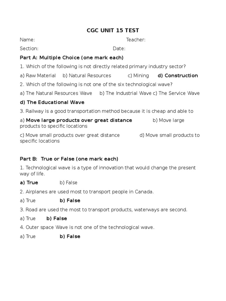 CGC Unit 15 Test: Industry & Technology | PDF | Industries | Tertiary ...