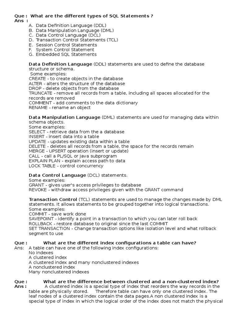 Sql Interview Questions And Answers Database Index Microsoft Sql Server Free 30 Day Trial