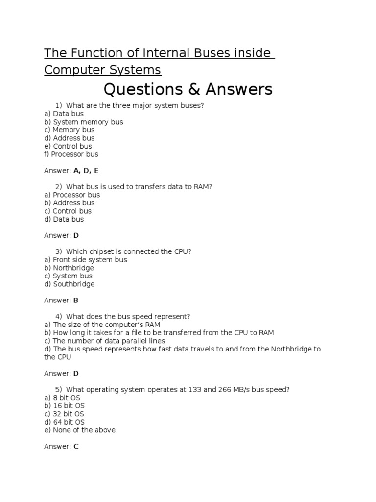 Questions & Answers: The Function of Internal Buses Inside Computer ...