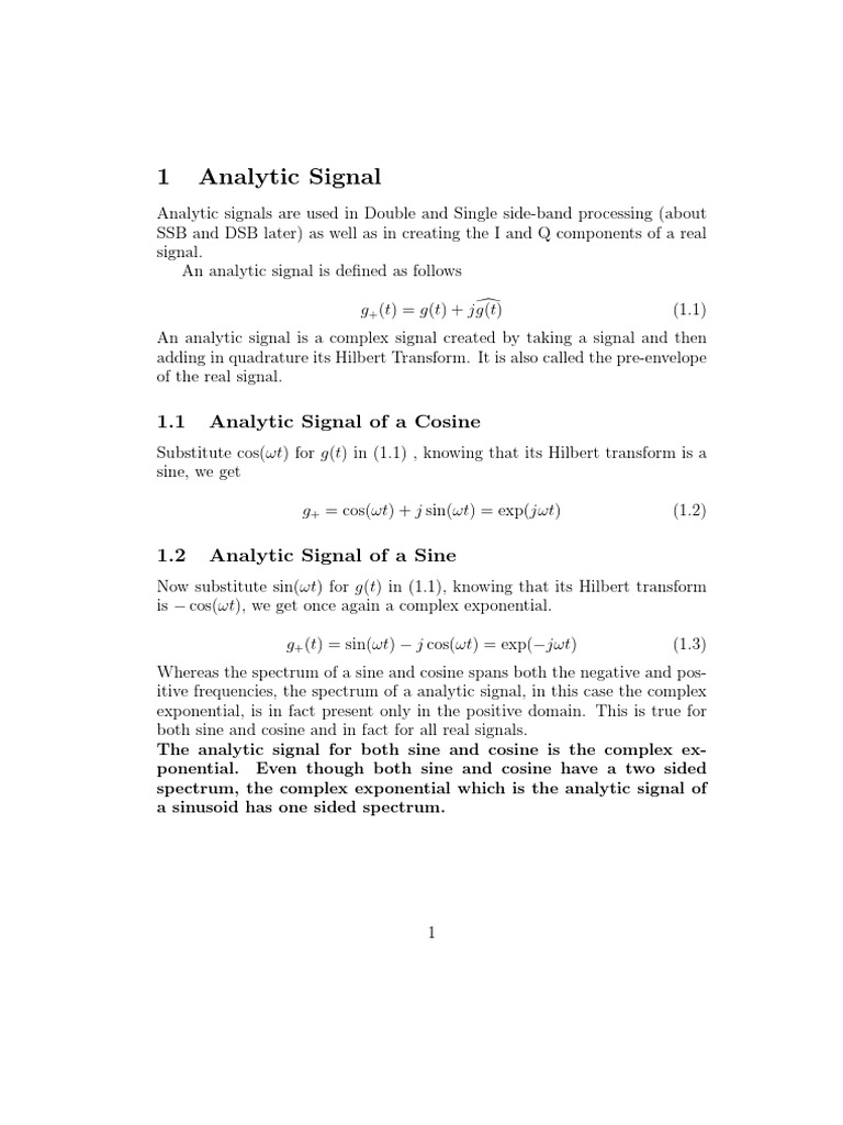 1.1 Analytic Signal of A Cosine | PDF