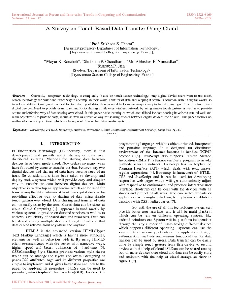 A Survey On Touch Based Data Transfer Using Cloud | Download Free PDF ...