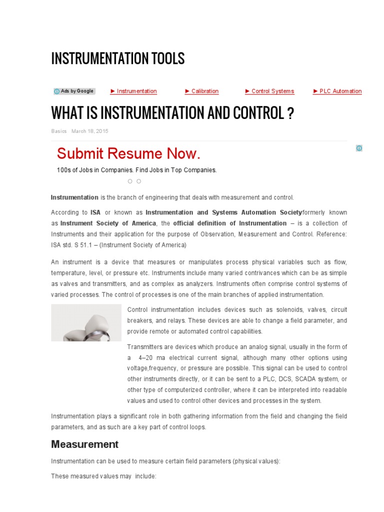 What Is Instrumentation and Control | PDF | Instrumentation | Signal ...