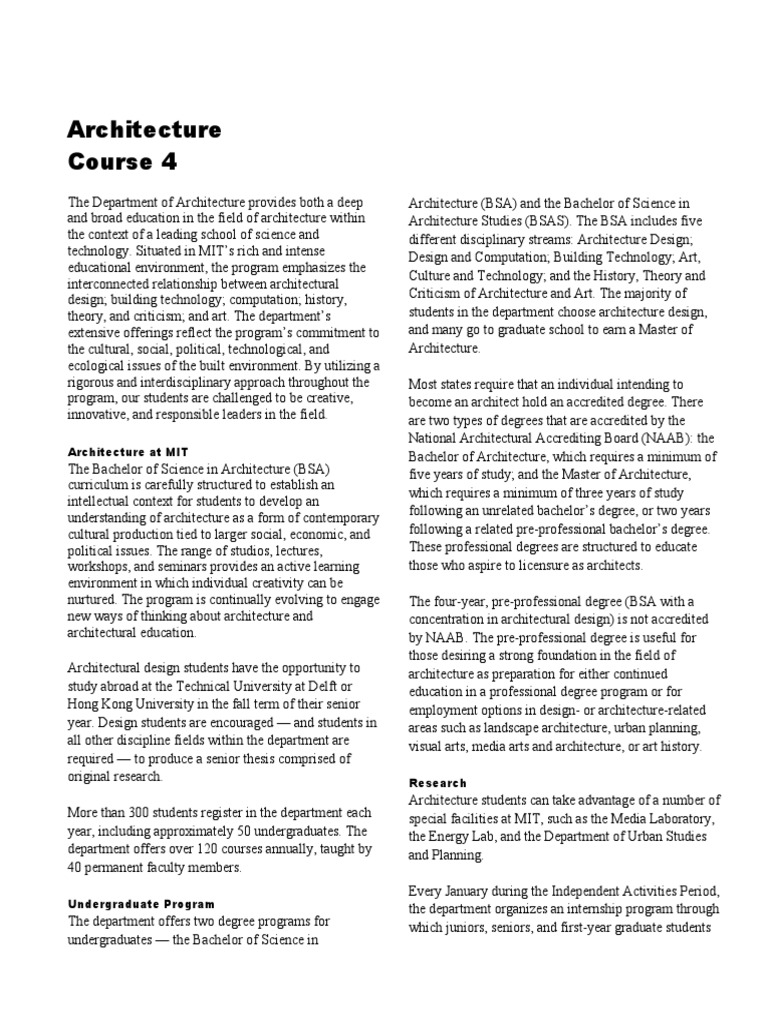 An Overview of the Undergraduate Architecture Program and Curriculum at ...