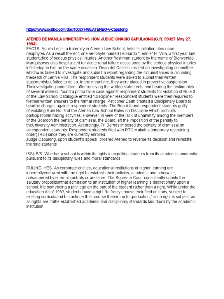 Ateneo Vs Capulong Digests | PDF | Virtue | Judiciaries