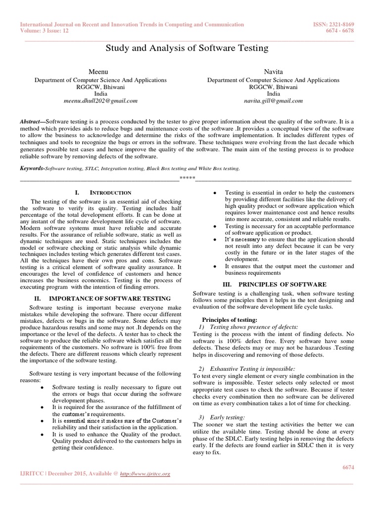 Study and Analysis of Software Testing | PDF | Software Testing ...