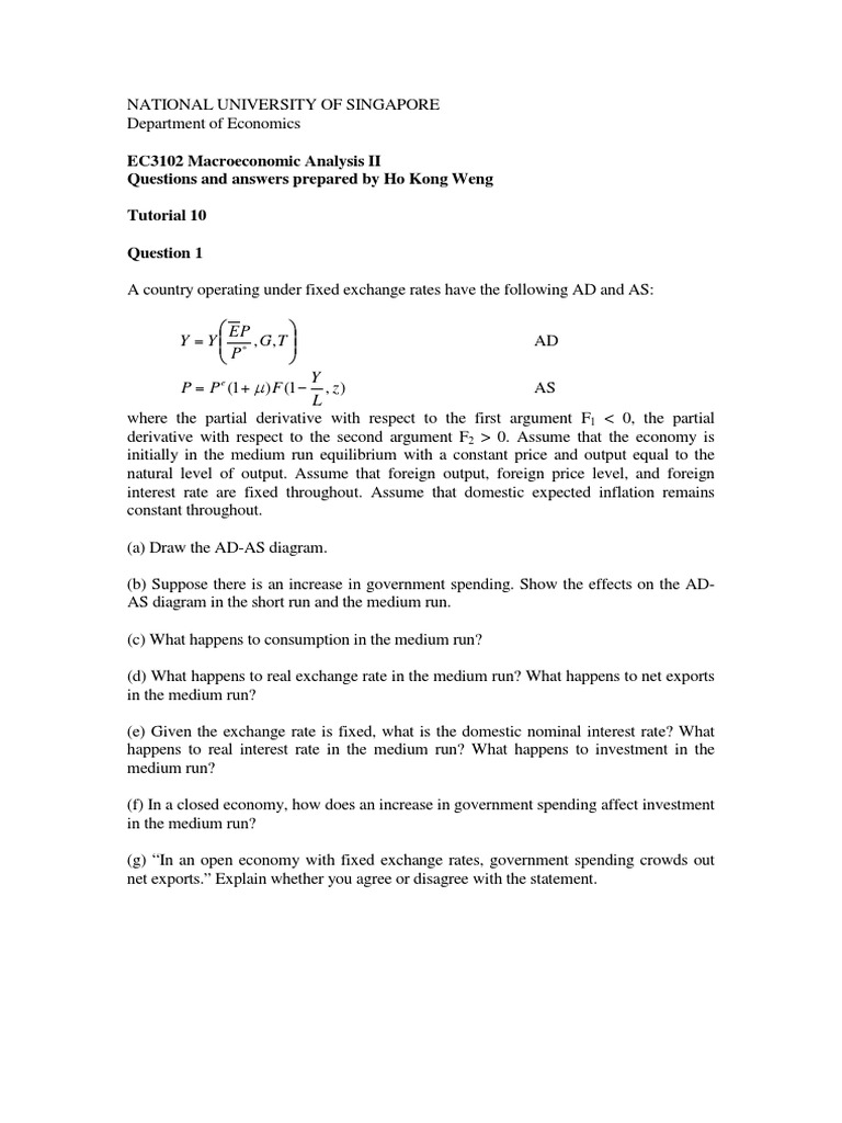 EC3102 Macroeconomic Analysis II Questions and Answers Prepared by Ho ...