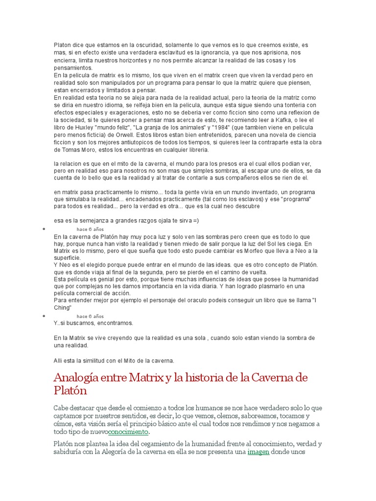 Matrix y Platon | PDF | Platón | Conocimiento