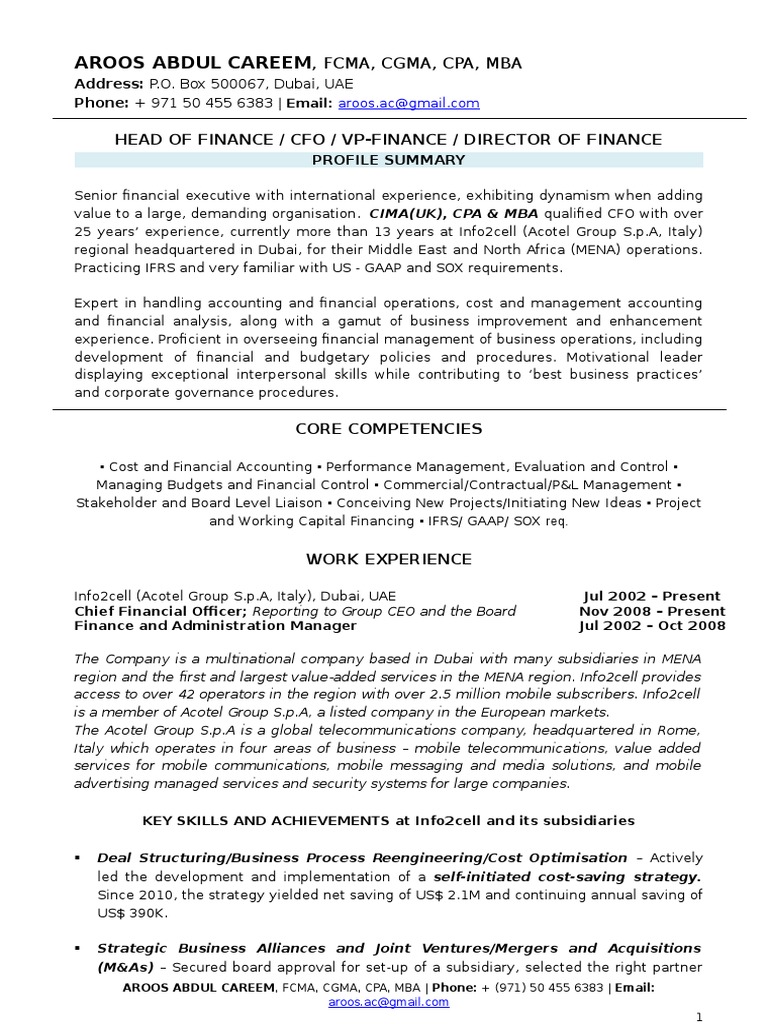 CIMA, CPA & MBA qualificed CFO with over 25 years experience ...