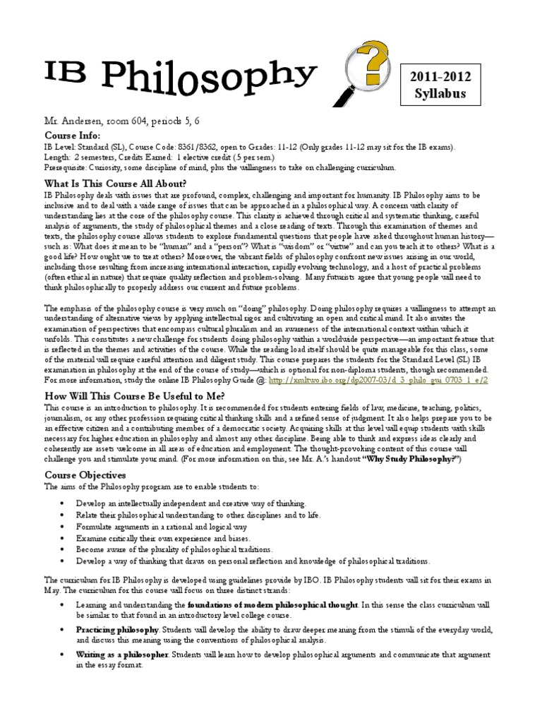 Sample IB Philosophy Syllabus for 2011/12 | Test (Assessment) | Curriculum