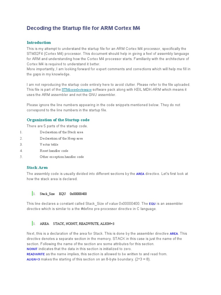 Decoding The Startup File For ARM Cortex M4 | PDF | Subroutine | Arm Architecture