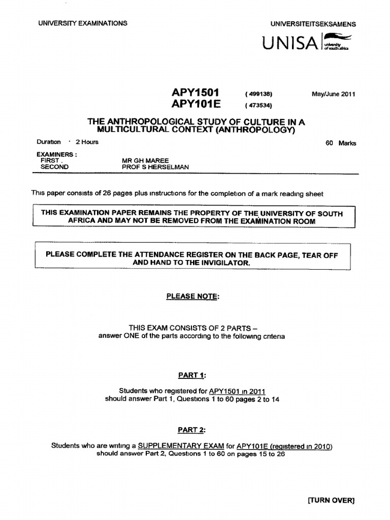 UNISA APY1501 Exam Paper May/June2011 | PDF