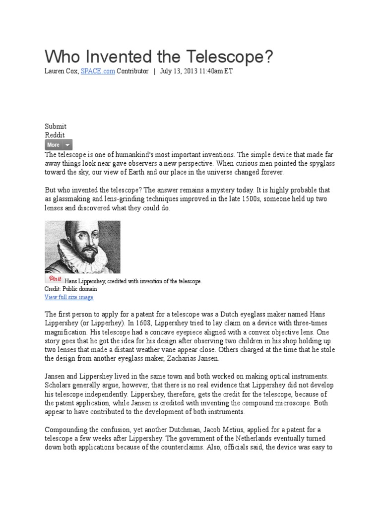 Who Invented The Telescope | Download Free PDF | Telescope | Lens (Optics)
