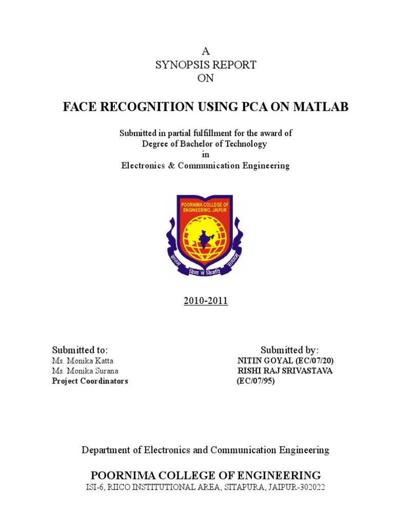 Face Recognition Using Pca On Matlab: A Synopsis Report ON | PDF | Principal Component Analysis ...