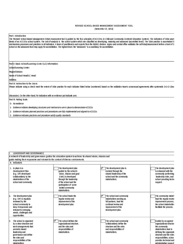 Revised Assessment Tool SBM | PDF | Educational Assessment | Community