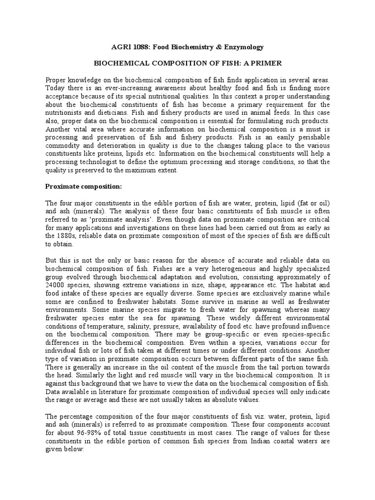 Biochemical Composition of Fish - A Primer | PDF | Lipid | Fatty Acid