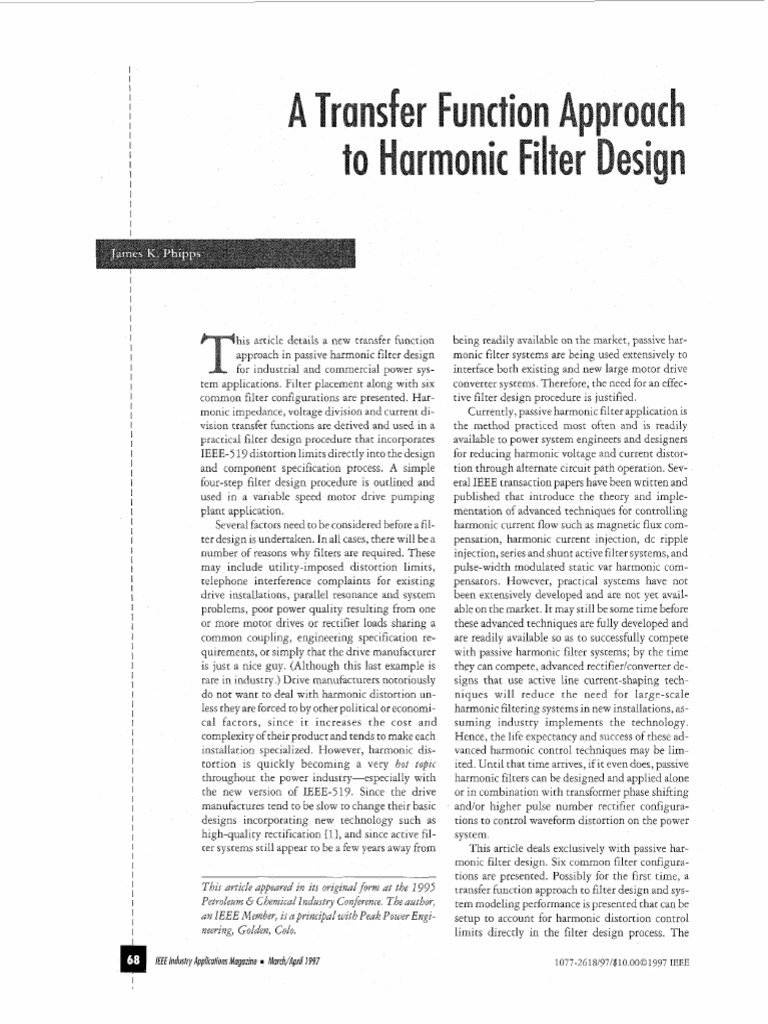A Transfer Function Approach To Harmonic Filter Design | PDF | Electronic Filter | Capacitor