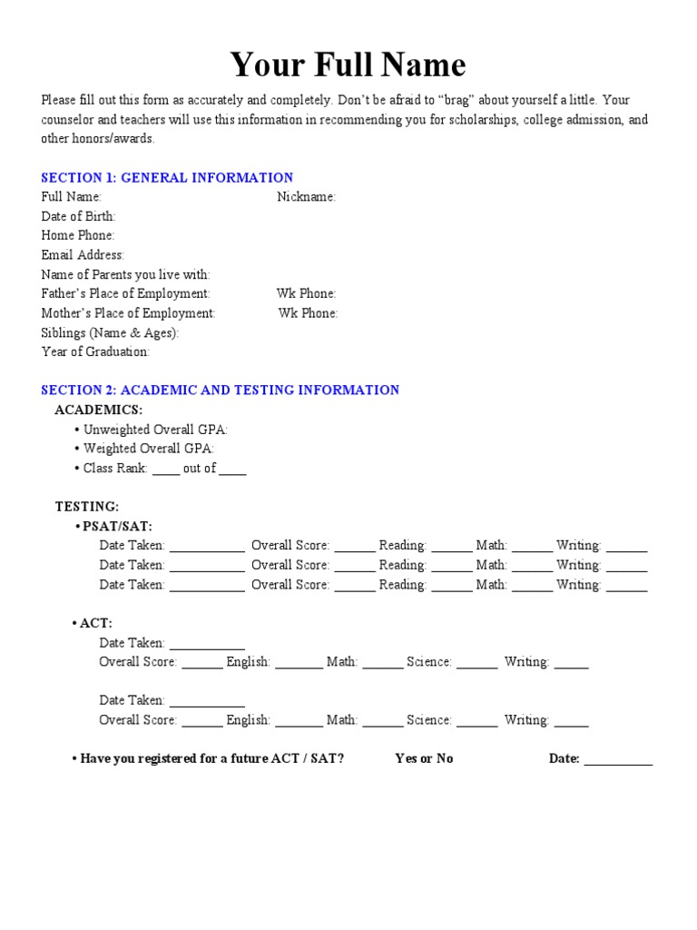 Student Self-Assessment Form | PDF
