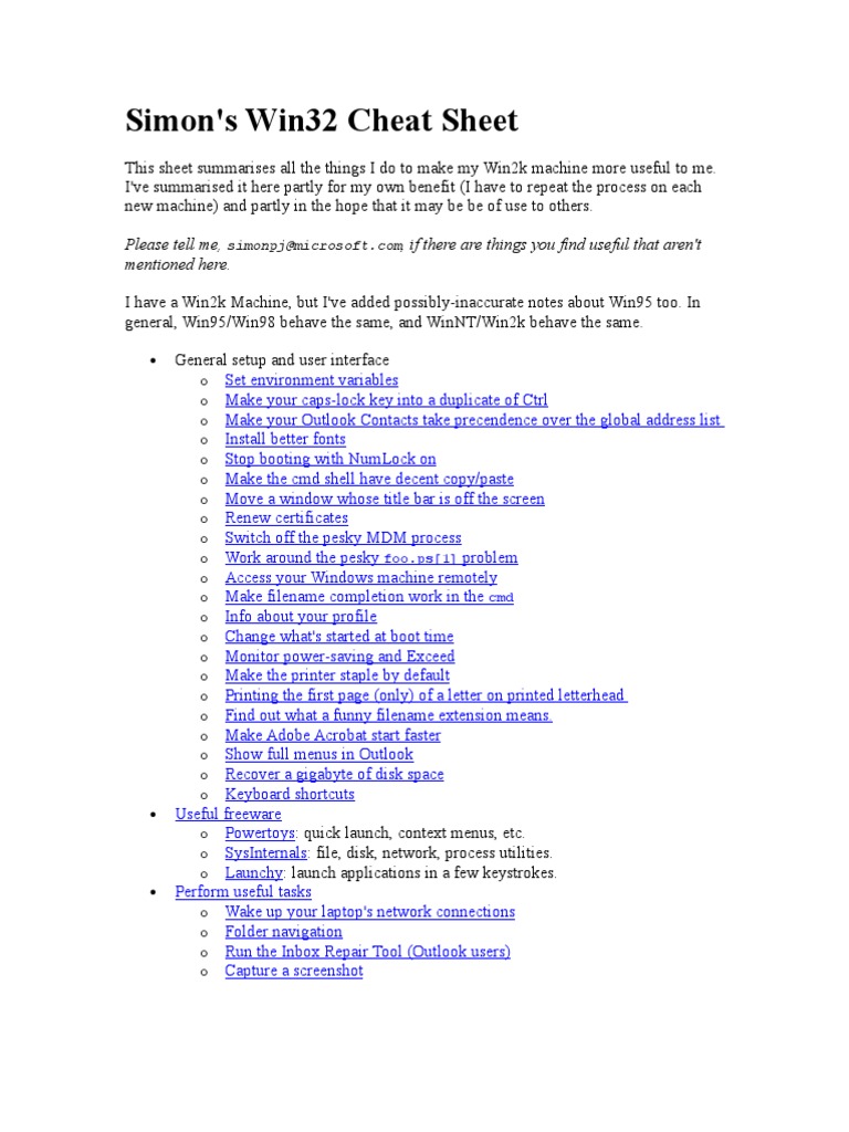 Windows Cheat Sheet | Screenshot | System Software