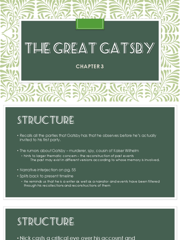 Gatsby - Chapter 3 Powerpoint | PDF | Mystery, Thriller & Crime Fiction