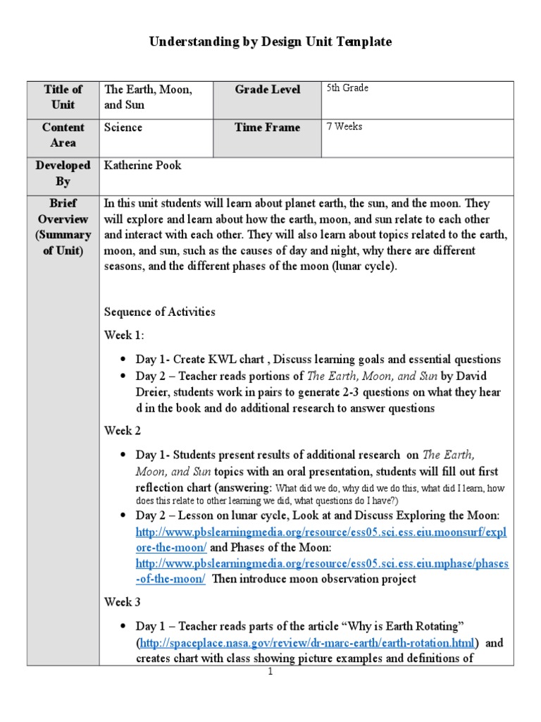 Understanding by Design Unit Template | PDF | Educational Assessment | Moon