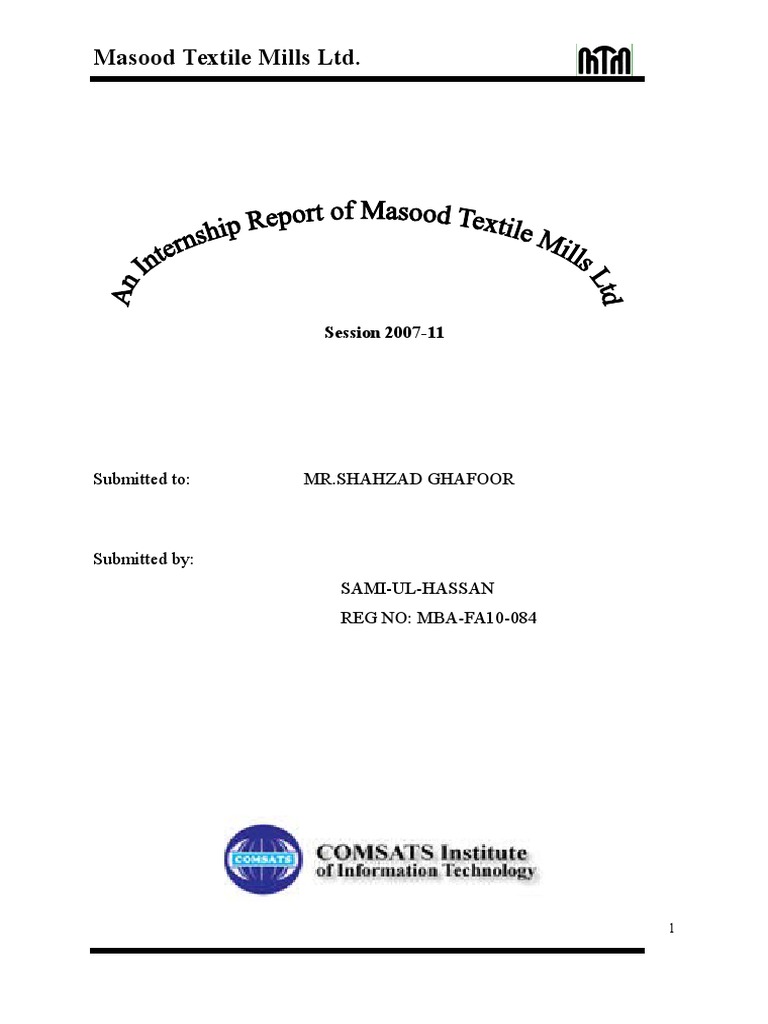 8 INTERNSHIP REPORT MTM Textile Mill Limited MBA | PDF | Textile ...