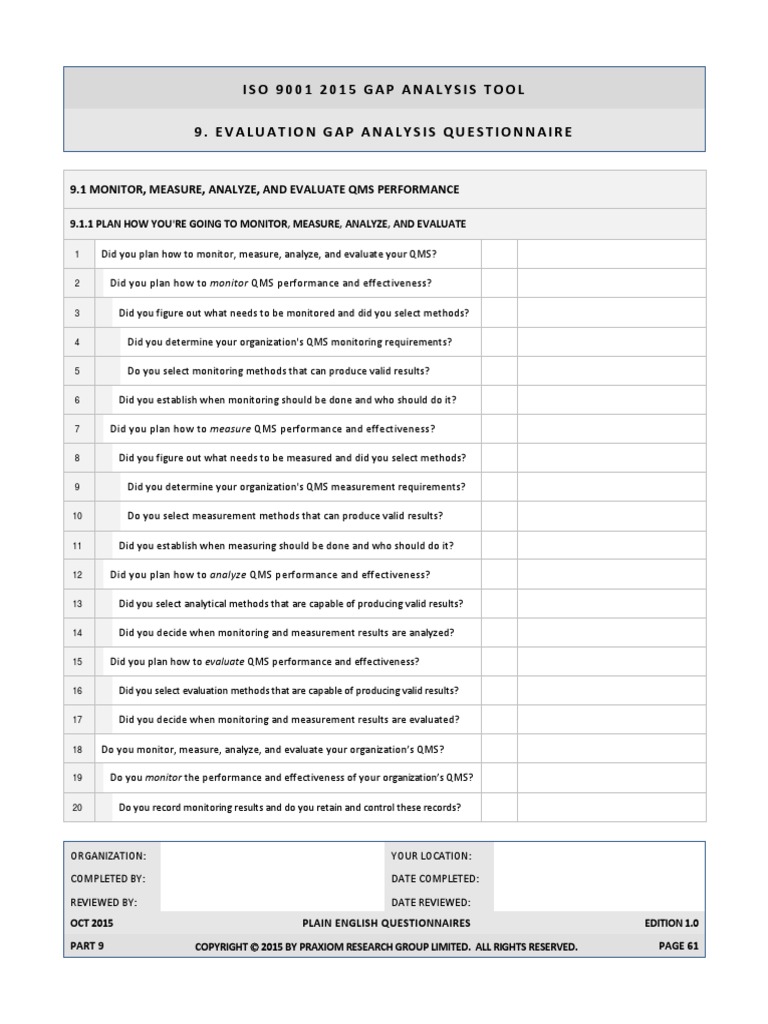 Iso 9001 2015 Gap Questions | PDF | Quality Management System ...