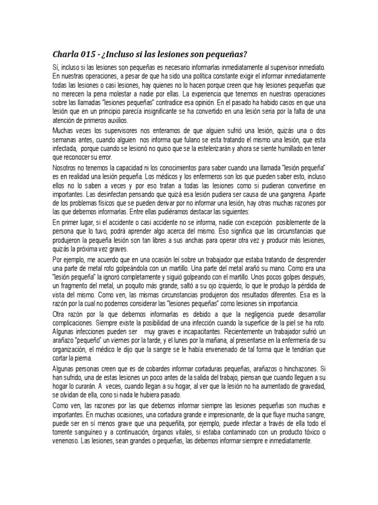 Importancia de informar lesiones pequeñas | PDF | Conocimiento | Salud ...