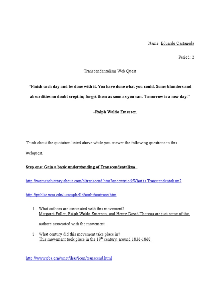 Understanding Transcendentalism Basics | PDF | Ralph Waldo Emerson ...