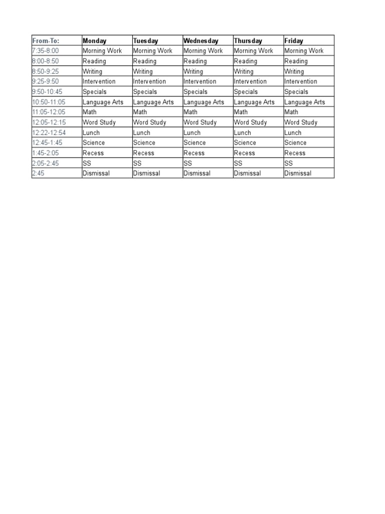 Weekly Class Schedule Overview | PDF