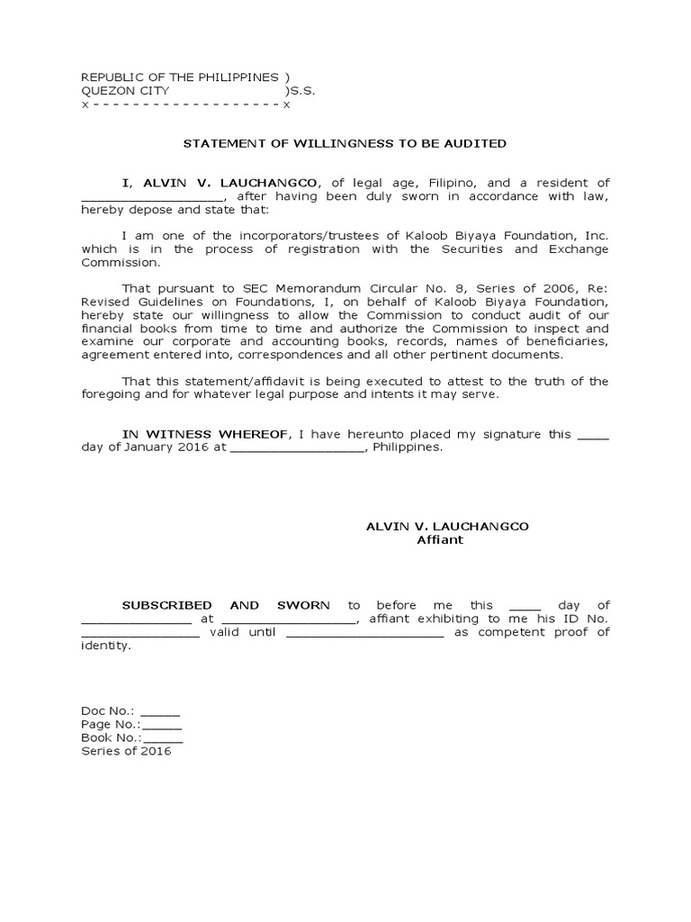 Statement of Willingness To Be Audited | PDF