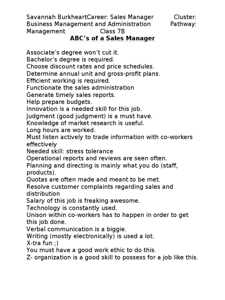 ABC's of A Sales Manager | PDF | Career & Growth