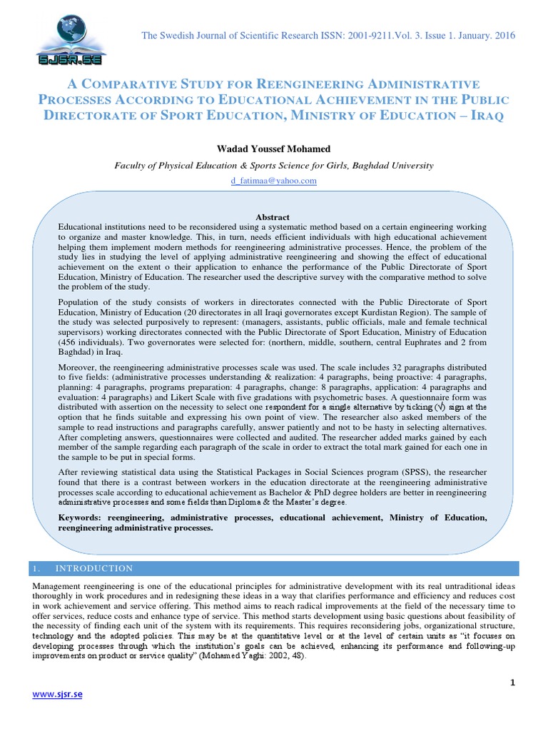 A Comparative Study For Reengineering Administrative Processes ...