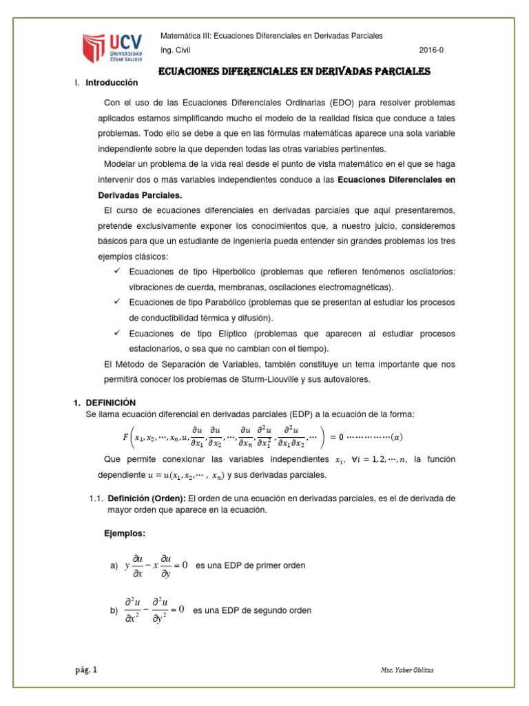 Ecuaciones Diferenciales en Derivadas Parciales | PDF | Ecuación diferencial parcial | Ecuaciones