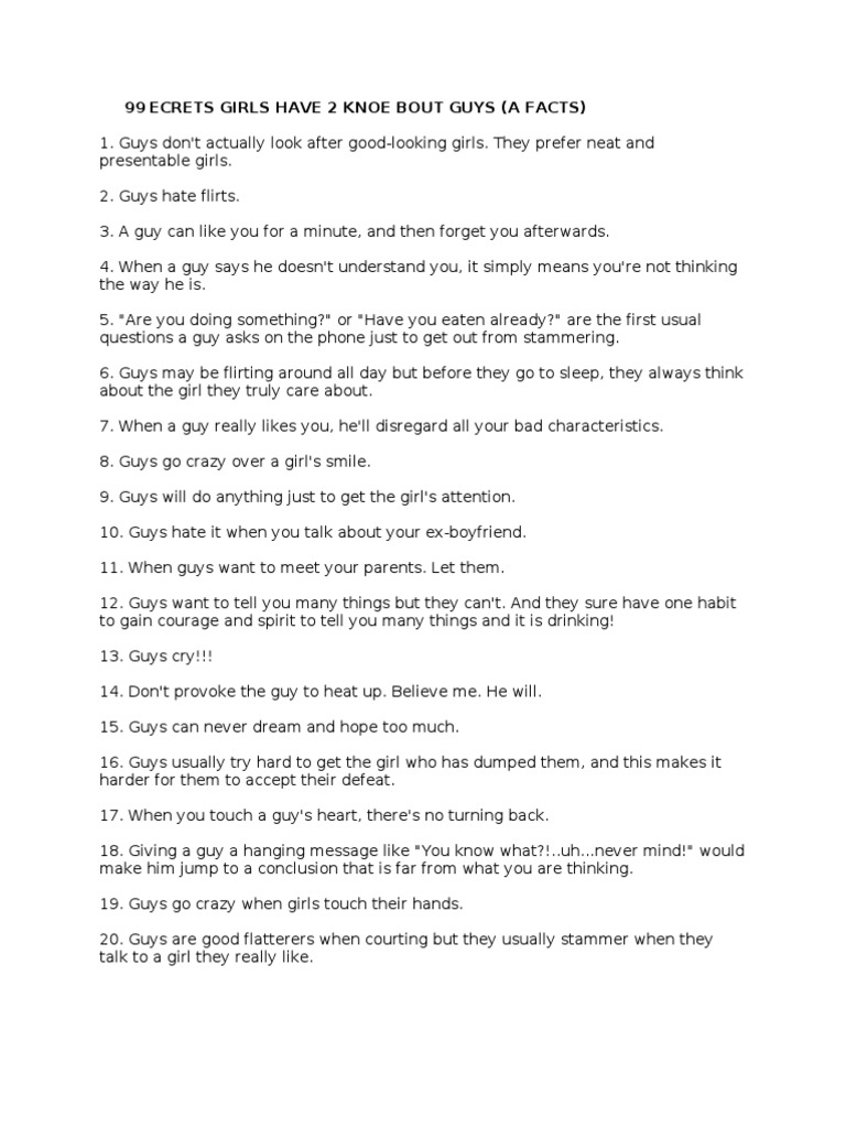 99 Secrets Girls Should Know About Guys | PDF