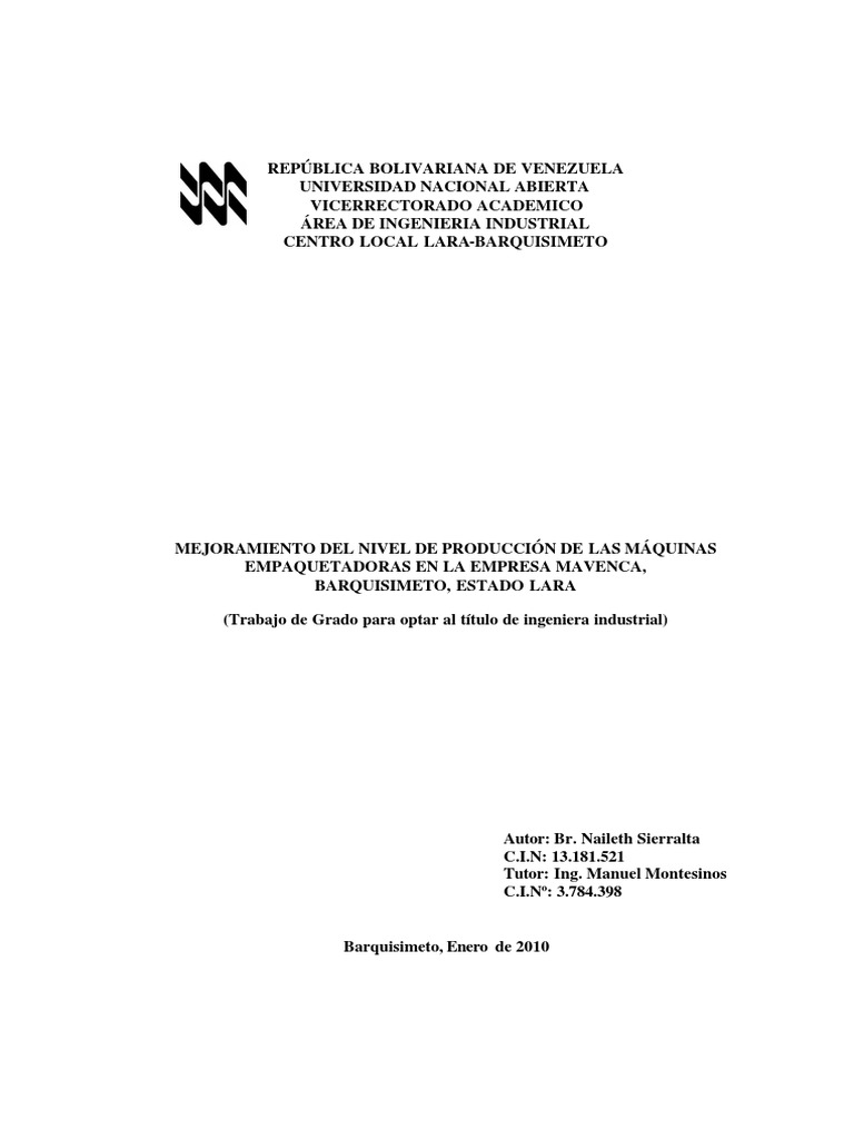 Mejoramiento Del Nivel de Produccion de Las Maquinas Empaquetadoras en ...
