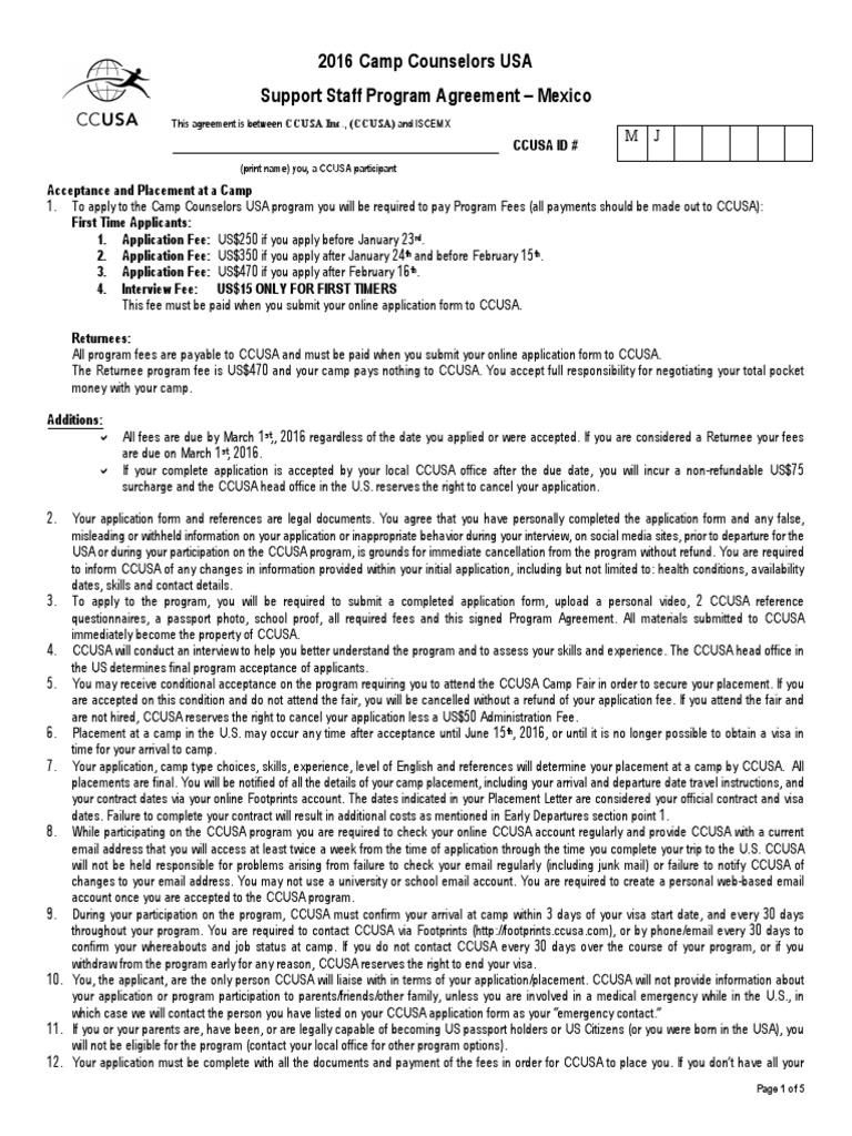 Program Agreement | PDF | Travel Visa | Insurance