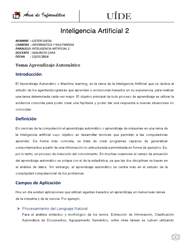 Informe Aprendizaje Automatico | PDF | Aprendizaje automático | Inteligencia artificial