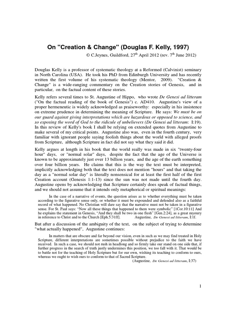 Kelly Creation&Change | PDF | Augustine Of Hippo | Genesis Creation Narrative