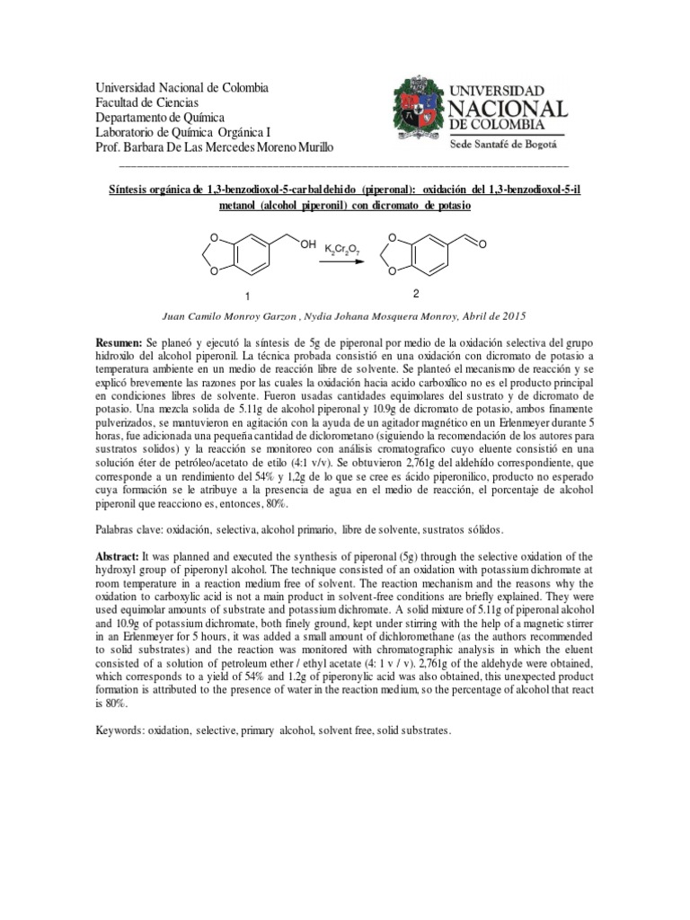 Sintesis de Piperonal | PDF | Catálisis | Química Física